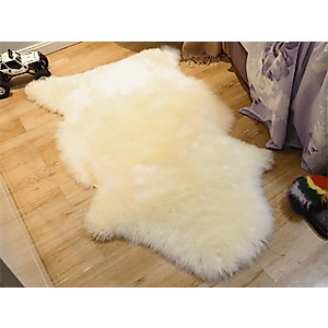 Woolous Genuine Sheepskin Rug, Large New Zealand Sheep Skin Rug Extra Thick Fluffy Ivory Rug for Living Room, Bedroom, Sofa or Chair (3.5x2.3 ft)
