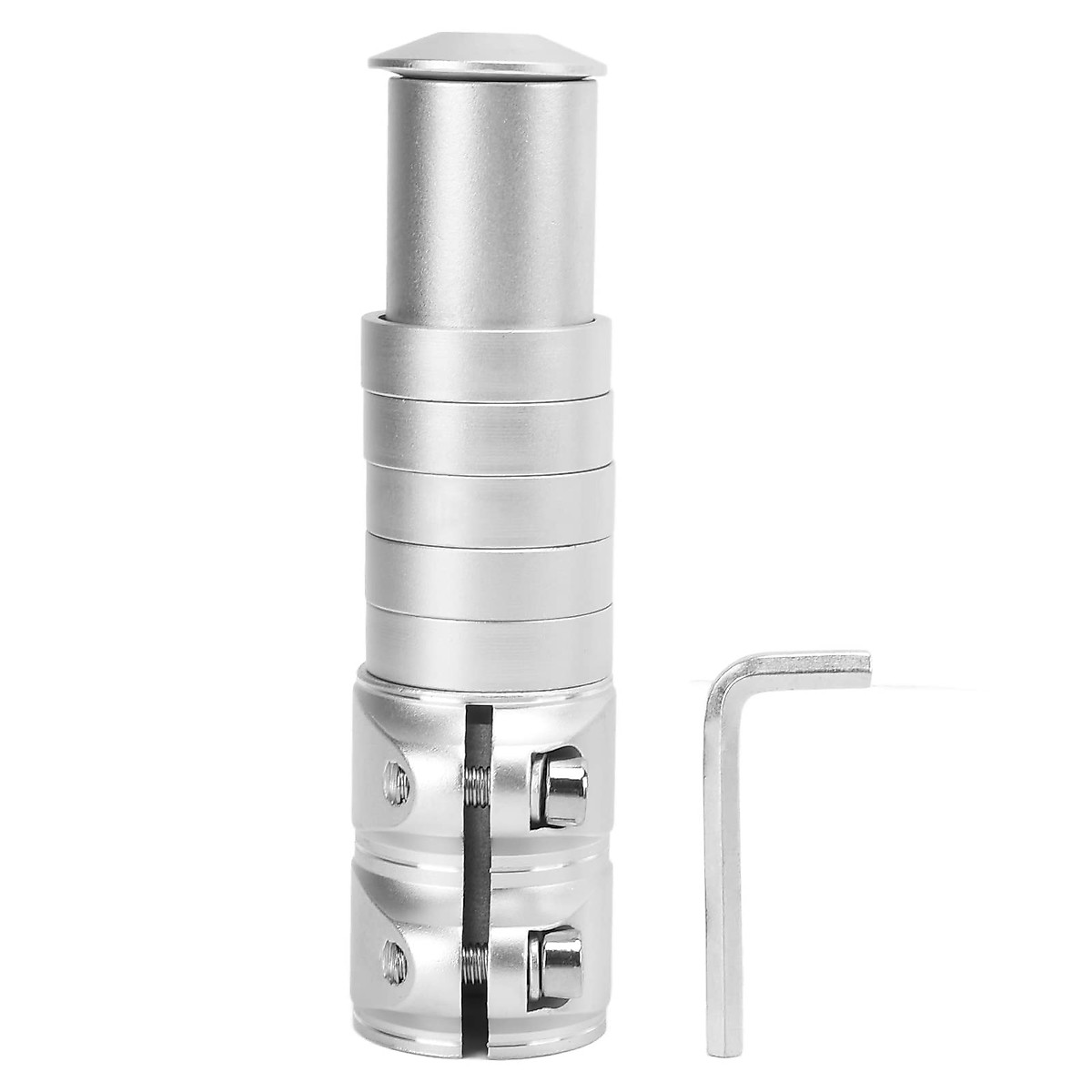 Tissting Bike Fork Stem Extender, Aluminium Alloy Front Fork Head Tube Booster Extender Stem Booster Bicycle Handlebar Riser for Mountain Road Bike(Silver)