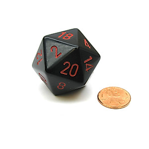 Jumbo d20 Counter - Opaque 34mm Dice: Black with Red