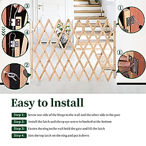 Expandable Accordion Dog Gate, Wooden Accordian Expansion Dog Gate for Doorway Stairs, Retractable Gate Safety Protection for Small Medium Pet Dog, 8" to 42" W, 28.7" H (Upgraded Accordion Dog Gate)