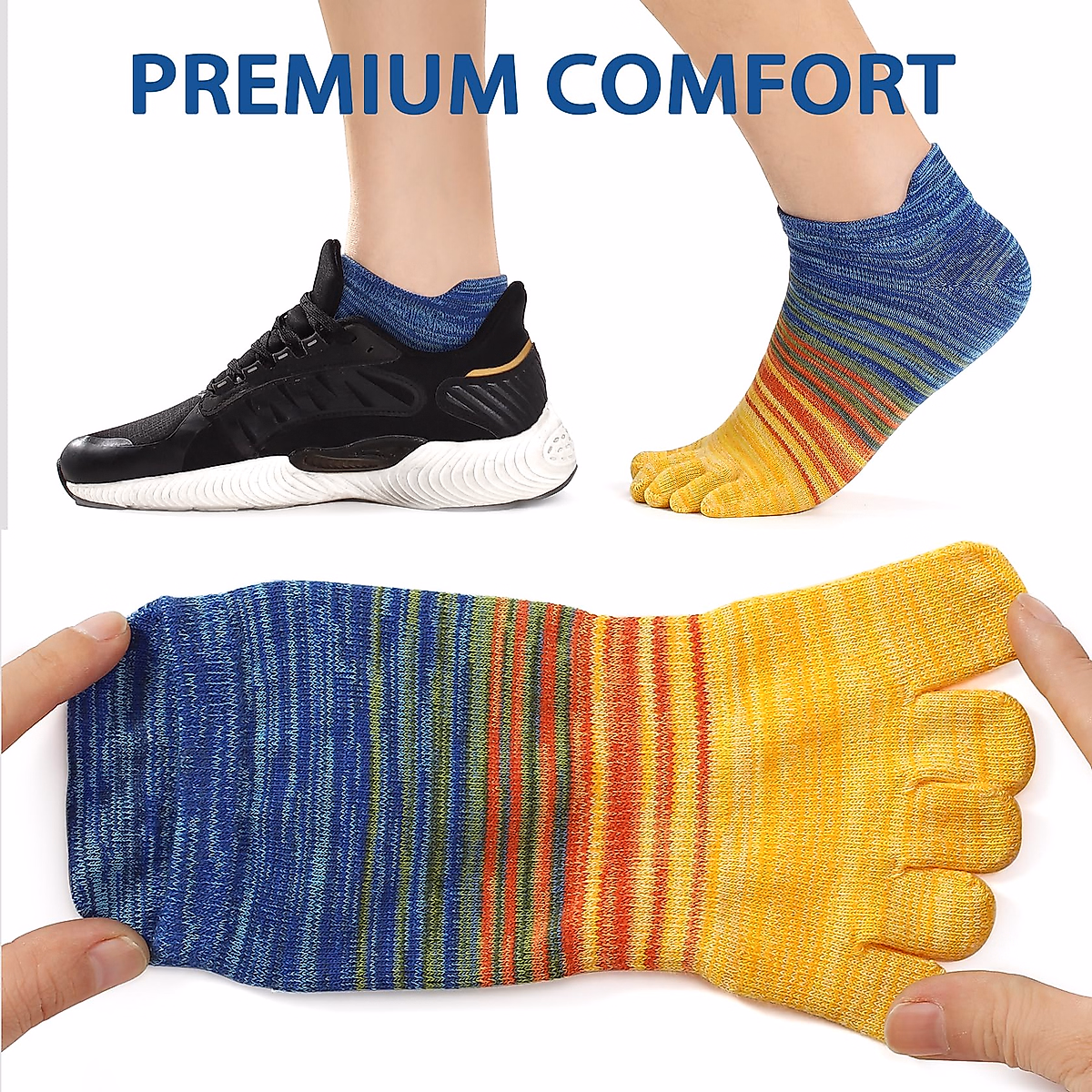 TikMox Crew Toe Sock, Cotton Ankle sock, Arch Support, Running Five-Toe Design for Sports Enthusiasts for Men & Women(3pairs)