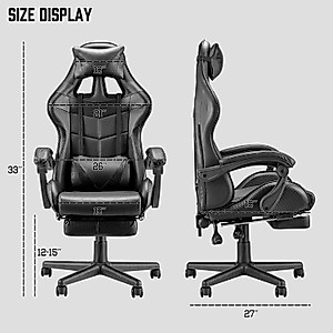 Soontrans Gaming Chairs with Footrest, PU Leather Office Chair, Gamer Chair,Ergonomic Game Chair with Height Adjustment, Lumbar Support (Carbon Black)