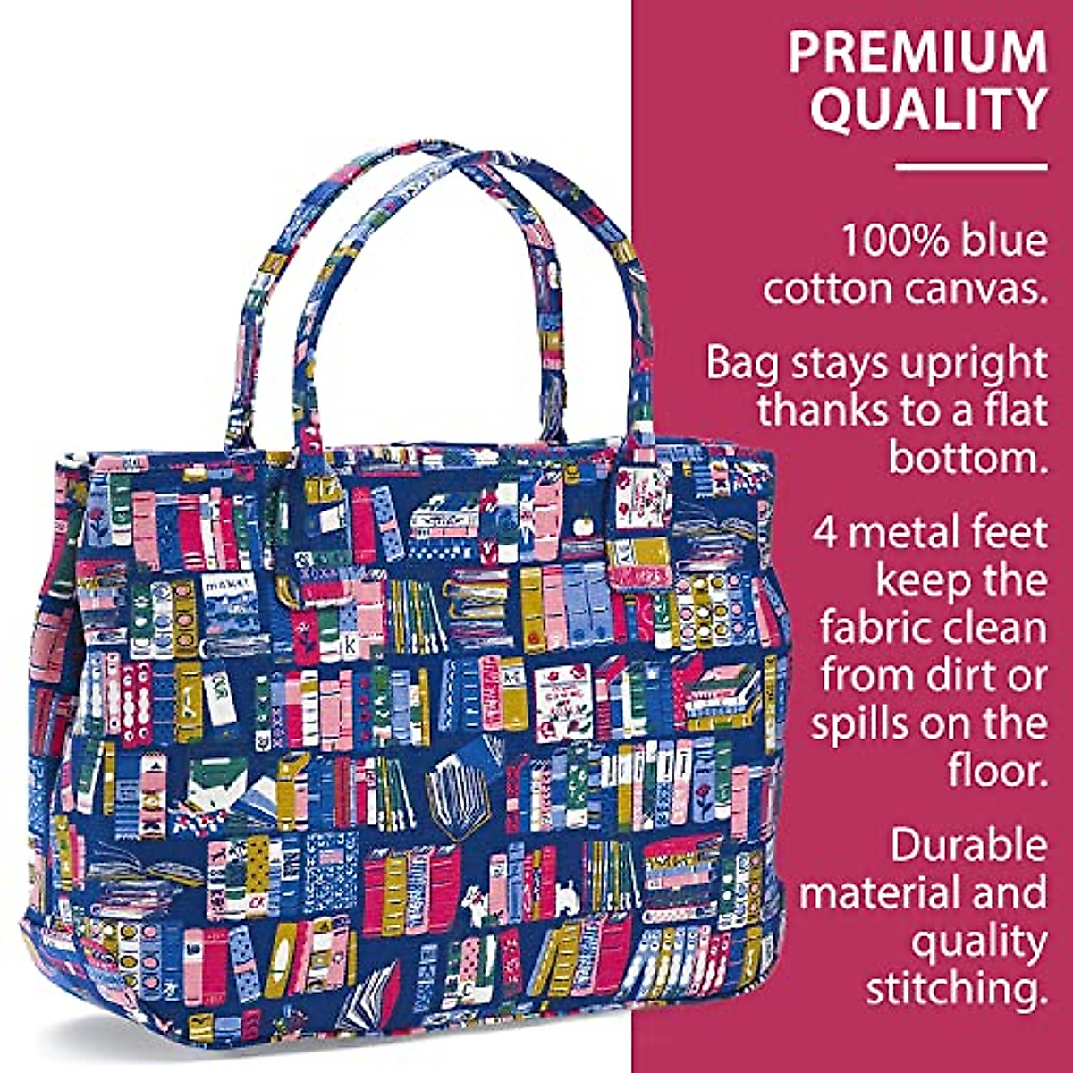 PGI Traders A Book Lover’s Tote Bag | 100% Cotton Canvas Carryall | Zip Closure | Flat Bottom | Metal Feet | Double Handles | Great Gift