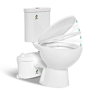 SUPERFLO Macerating Toilet System Silent & Powerful Upflush Toilet to Bathroom Sink &Tub with 600W Toilet Pump & AC Vent for Basement