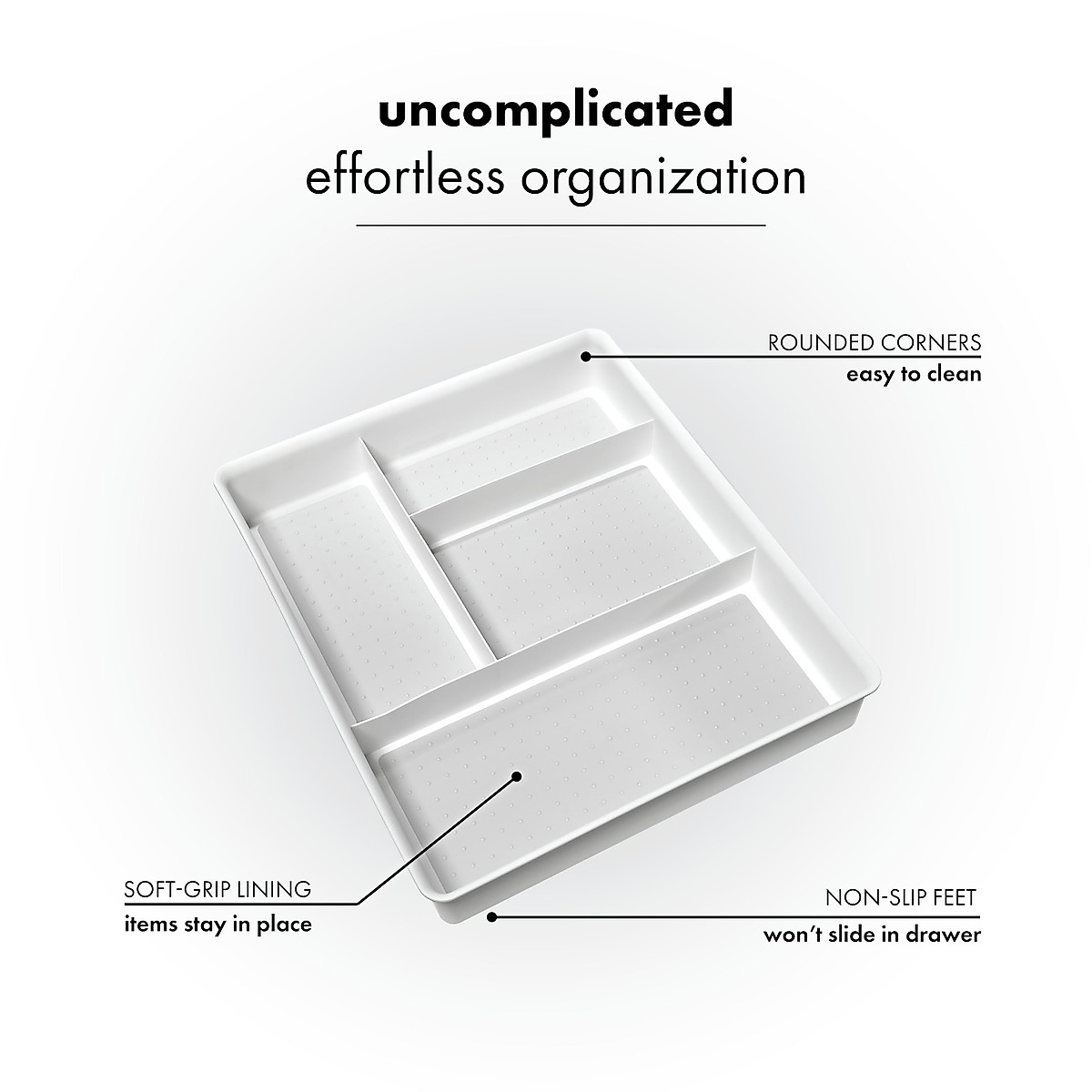 madesmart - 15222 Basic Gadget Tray Organizer - White | BASIC COLLECTION | 4-Compartments | Multi-Purpose Storage | Non-slip Lining | Easy to Clean | Durable | BPA-Free