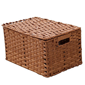 Cabilock Wardrobe Organizer Seagrass Storage Basket Drawer Storage Makeup Organizer File Storage Organizer Small Basket with Lid Wicker Organizing Bins Imitation Rattan Simple Storage Bag