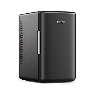 AstroAI Mini Fridge 2.0 Gen, 6 Liter/8 Cans Makeup Skincare Fridge 110V AC/ 12V DC Portable Thermoelectric Cooler and Warmer Little Tiny Fridge for Bedroom, Cosmetics (Dark Black)