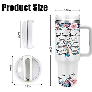 Religious Tumbler with Handle - 40oz Stainless Steel Travel Mug Insulated Coffee Cup, Christian Birthday Gifts for Women - Religious Inspirational Gifts for Women - Gift for Sister Best Friend Woman