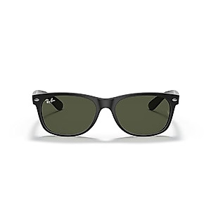 Ray-Ban RB2132 New Wayfarer Square Sunglasses, Rubber Black/G-15 Green, 58 mm