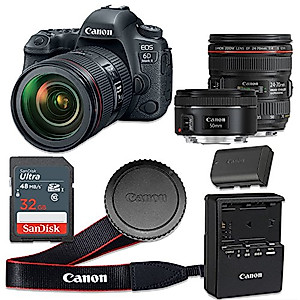 Canon EOS 6D Mark II 26.2 MP CMOS Digital SLR Camera with 3.0-Inch LCD with EF 24-70mm f/4L IS USM Lens and EF 50mm f/1.8 STM Lens - Wi-Fi Enabled (Renewed)