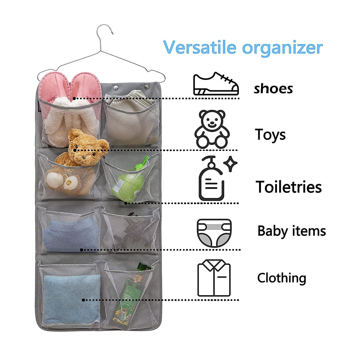 ANZORG Dual-Sided Hanging Closet Organizer Bra Underwear Socks Stocking Clothes Storage Bag with 16 Large Pockets (MESH POCKETS)