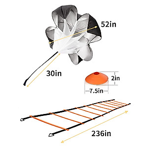 GHB Agility Ladder Speed Training Ladder 20 Feet 12 Rung Exercise Ladder, 10 Disc Cones,Resistance Parachute,Football Training Equipment Set