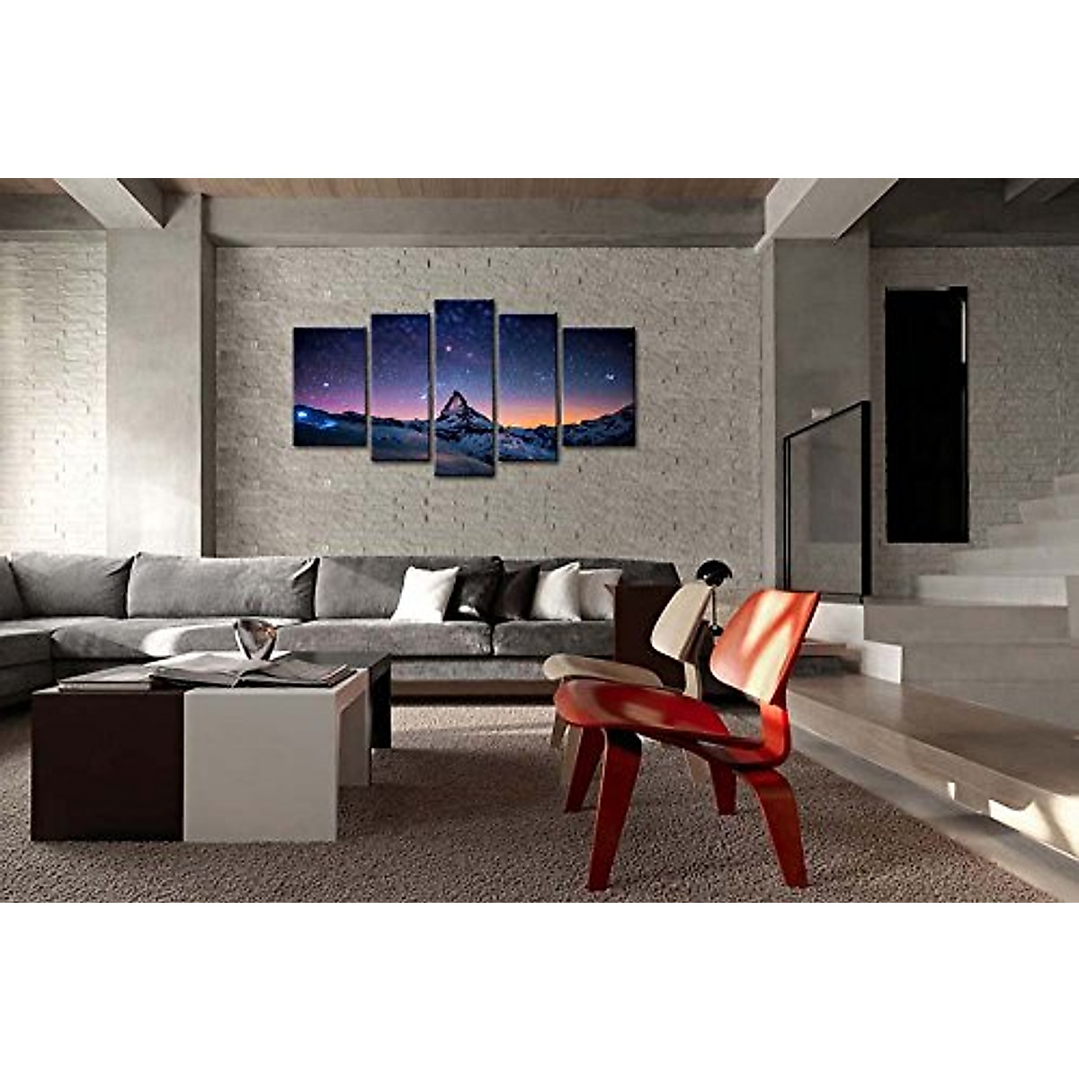 5 Piece Starry Night Sky Wall Art Purple Star Skyline Over The Mountain Painting Prints On Canvas The Picture Landscape Artwork for Home Modern Decoration Print Decor for Living Room