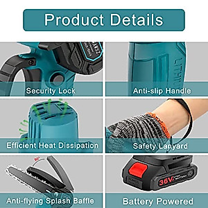 Mini Chainsaw 6-Inch with 2 Battery, Cordless power chain saws with Security Lock, Handheld Small Chainsaw for Wood Cutting Tree Trimming