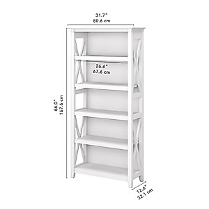Bush Furniture Key West Bookcase Shelf Open Bookcase in Pure White Oak Farmhouse Display Cabinet for Library, Bedroom, Living Room, Office Tall Accent Cabinet