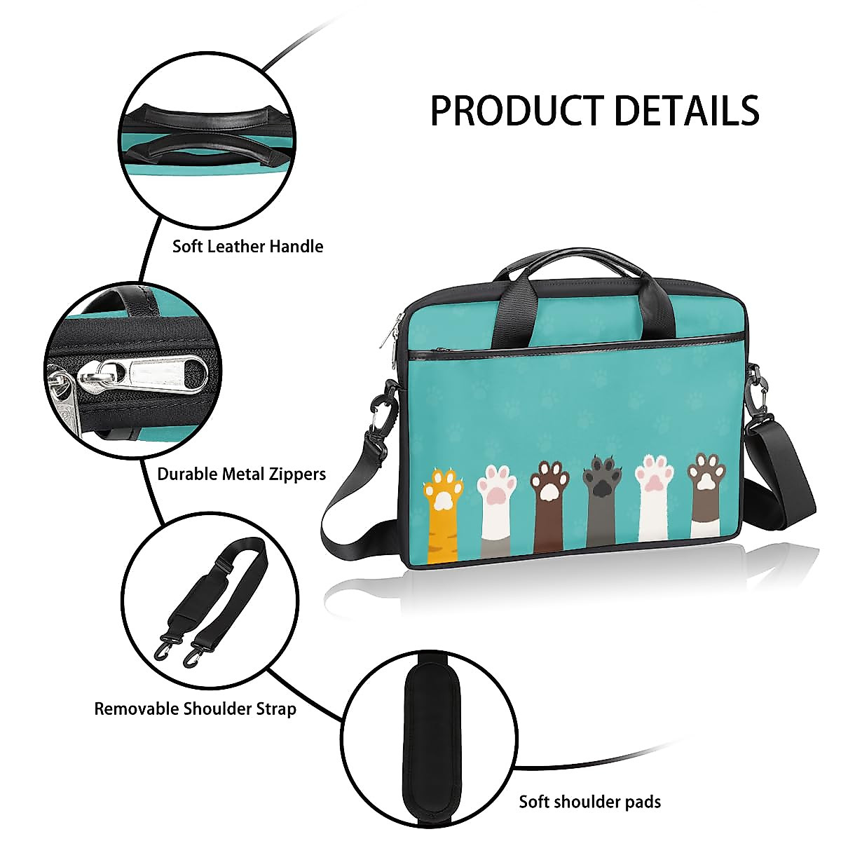 Cat Paws Laptop Computer Bag Waterproof Shoulder Messenger Bag 13-15 inch Durable Laptop Tote Bag with Shoulder Strap Handle Lightweight Crossbody Briefcase