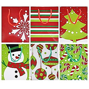 JOYIN 18 Pack Christmas Gift Bags, Holiday Paper Bags for Christmas Gift-Giving, Classroom and Party Favors (not included tissue paper)