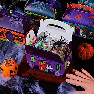 JOYIN 32 Pcs Halloween Trick or Treat Candy Boxes (5.6"x5.66"x3.5"), 3D Halloween House Cardboard Treat Boxes, Cupcake Cookie Goodie Boxs for Halloween Party Favor Supplies