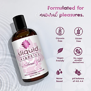 Sliquid Organics Water-Based Lube - Aloe Vera Leaf Infused with Organic Oils & Botanicals, Natural Lubricating Gel for Women/Men/Couples, Unscented, 8.5 Fl Oz