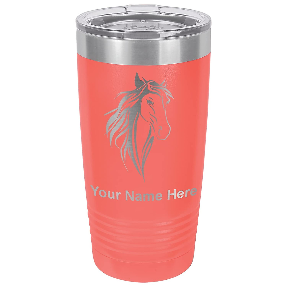 LaserGram 20oz Vacuum Insulated Tumbler Mug, Horse Head 3, Personalized Engraving Included (Coral)
