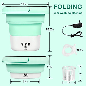 QHULKHQ Portable Washing Machine, Mini Foldable Washing Machine 6.5L with 3 Modes Cleaning for Underwear, Sock and Small Delicates, Mini Washing Machine for Apartment, Camping, RV (Green)