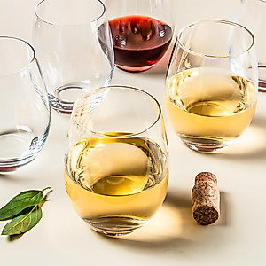 Stemless Wine Glasses, 15 oz Stemless Glasses Set of 12 for Red or White Wine, Stemless Glassware, No Stem Wine Glasses, Drinking Glasses, Clear