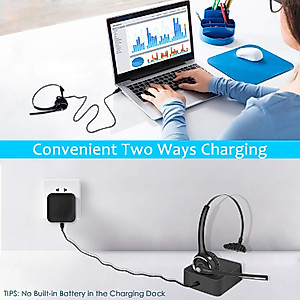 Golvery Bluetooth Headset with Mic for Phone, Office Wireless On-Ear Headphones for Office Call Center PC Skype, Noise Cancelling Mic, 15 Hours Talking Time, 200 Hrs Standby, Multi-Point, Mute ON/Off