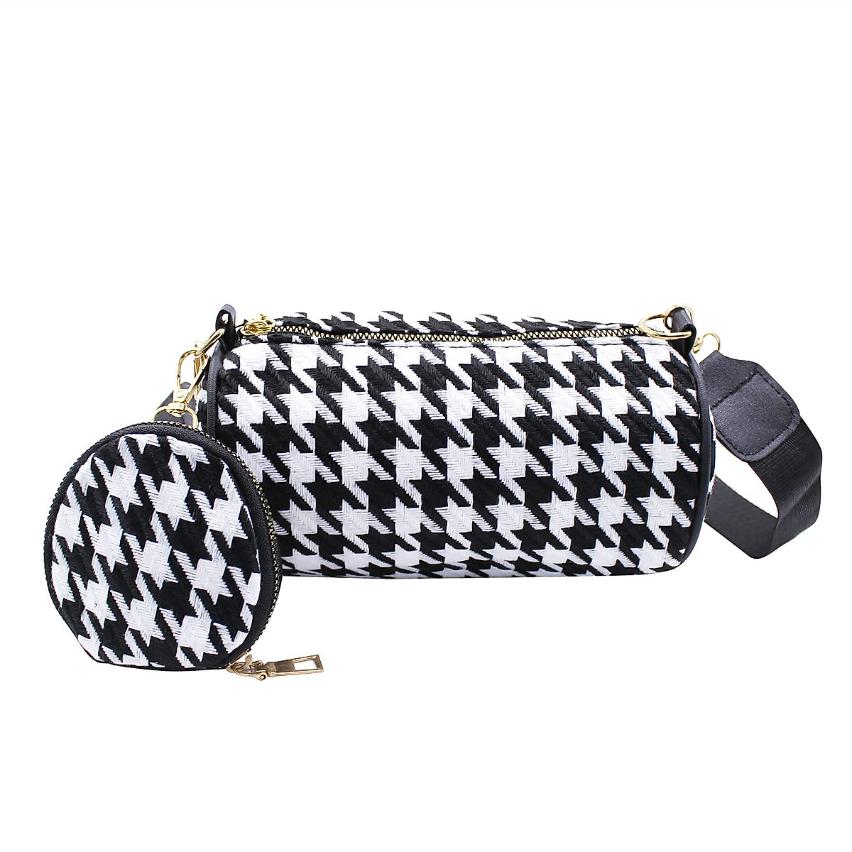 Women Fashion Houndstooth Printed Crossbody Shoulder Bag Lady Small Clutch Handbag with Mini Wallet Coin Purse