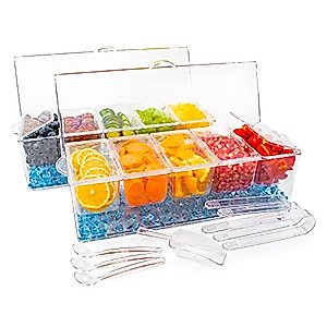 gesPINK Condiment Trays, Condiment Servers, Set of 2 Garnish Trays with Lid for Bar, Bar Fruit Caddies with Lid, Bar Condiment Trays with Lid, Condiment Servers for Parties, Chilled Serving, Utensils