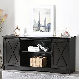 4 EVER WINNER Farmhouse TV Stand for 65+ Inch TV, Espresso Entertainment Center for 65 Inch TV, Modern Farmhouse Television Stands for TVs up to 70, Espresso TV Stand for Flat Screens 65
