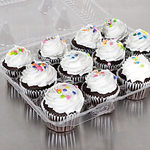 pizety Case of 50 plastic cupcake boxes 12 Cupcake Containers Clear plastic disposable 12 pack Cupcake Container 1 dozen cupcake container 12 cavities 12 Compartment Cupcake Container 12 count