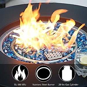 BALI OUTDOORS Gas Firepit Table 30 Inch Round Propane Fire Pit Table, 50,000 BTU Patio Furniture Table Round Fire Column with Fire Glass Cover Lid, Column FirePit for Patio, Garden, Backyard and Porch