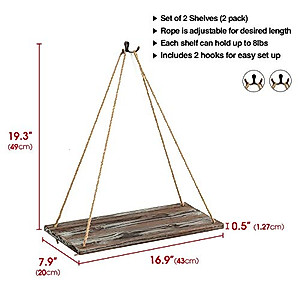 J JACKCUBE DESIGN Hanging Shelves Wall Plant Shelf Floating Shelves with Rope for Bedroom Bathroom Living Room Farmhouse Boho Room Decor, Triangle Rope Rustic Wood Display Shelf(Set of 2) - MK555AA