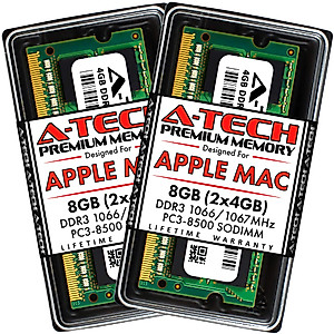 A-Tech 8GB (2 x 4GB) PC3-8500 DDR3 1066/1067 MHz RAM for MacBook, MacBook Pro, iMac, Mac Mini (Late 2008, Early/Mid/Late 2009, Mid 2010) | 204-Pin SODIMM Memory Kit