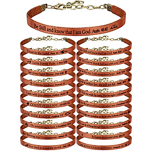 Trnayi 40 Pcs Religious Christian Gifts Christian Leather Bracelets Inspirational Bracelets for Women Bible Verse Bracelets Religious Bracelets Jewelry for Women Men, Birthday Confirmation Gifts