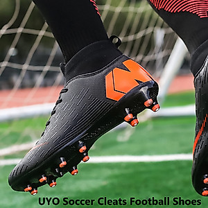Unisex-Adult Firm Ground Soccer Cleats Football Shoes with High-Top Lace-Up Ankle-Cuff Lightweight Softball Sneaker Black EU 41 US 8
