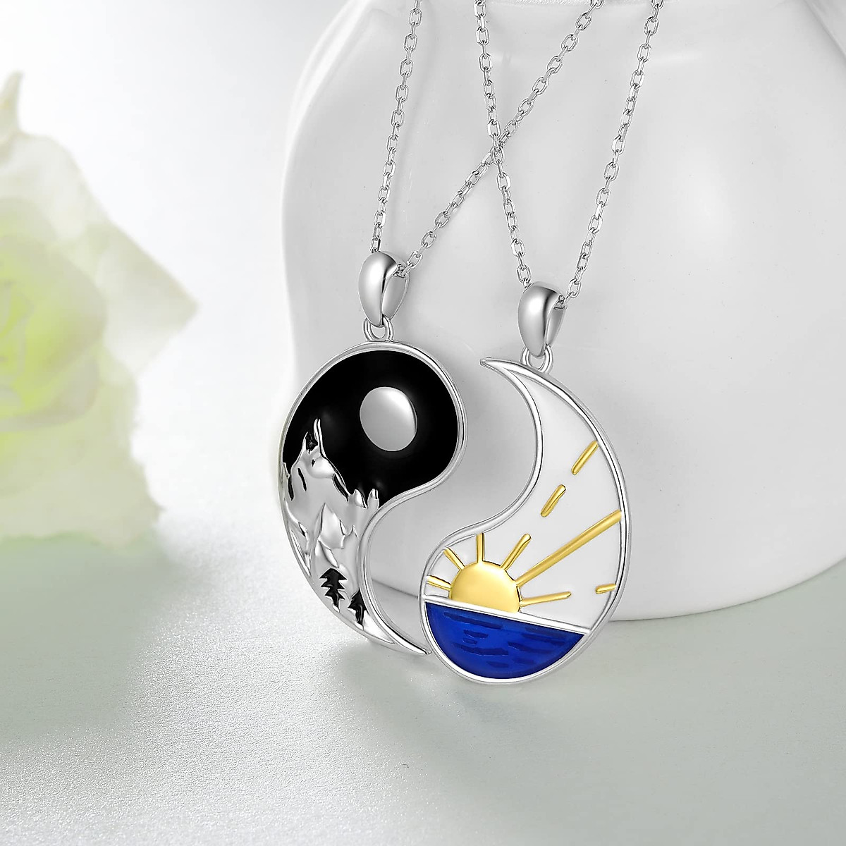Matching Couples Necklace Sterling Silver Yin Yang Couples Necklace for him and her Couple gifts for Women Men