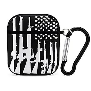 American Gun Flag Compatible with AirPods 2nd 1st Generation Case Cover Cute Funny Shockproof Protector for Men Women