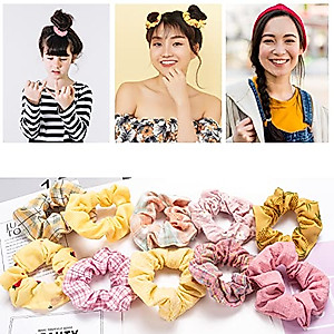 10pcs Cute Plaid Hair Ties Printed Hair Scrunchies Ponytail Holder Colorful Hair Elastics Bands Hair Accessories for Women Girls (Yellow)