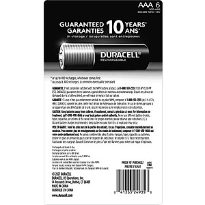 Duracell Rechargeable AAA Batteries, 6 Count (Pack of 1) Triple A Battery for Long-lasting Power, All-Purpose Pre-Charged Battery for Household and Business Devices