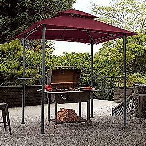 Outdoor Grill Gazebo 8x5Ft, Patio Barbecue Canopy with Serving Shelf and Storage Hooks and Vented Soft Top Canopy, Shelter Tent Sunshade Awning, Double Tier for Patio Garden Outdoor (Burgundy)