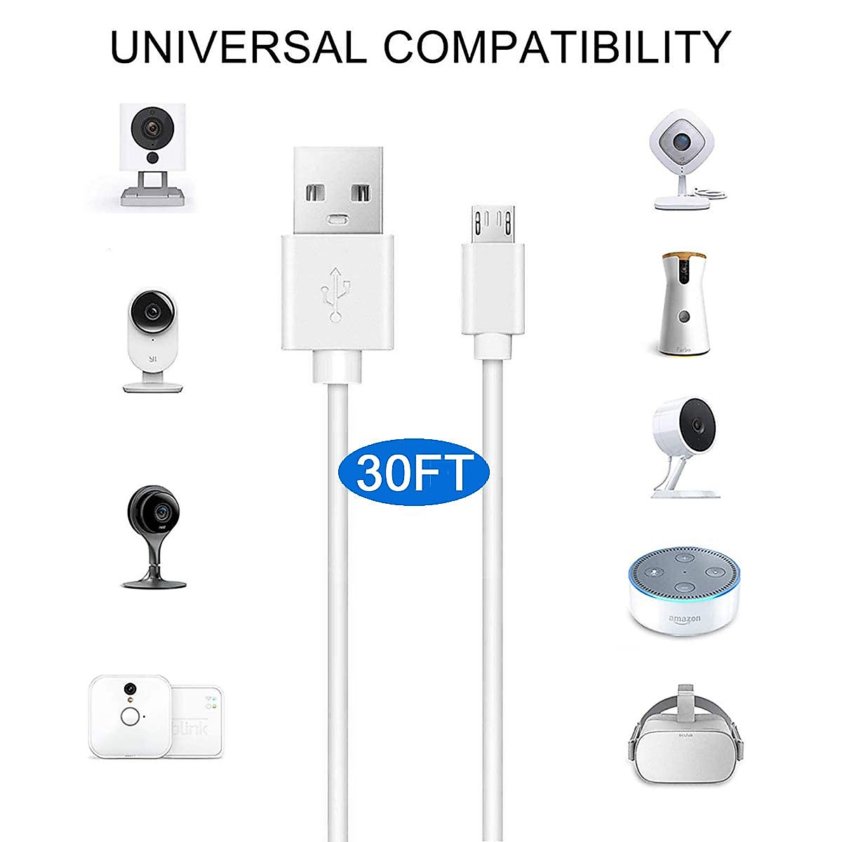 MOYEEL 30Ft Power Extension Cable for Wyze Cam/Wyze Cam Pan, Blink XT Cam,Power Charging for Home Security Camera