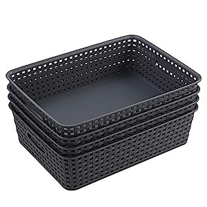 Asking 4-Pack Plastic Woven Paper Storage Basket, Gray