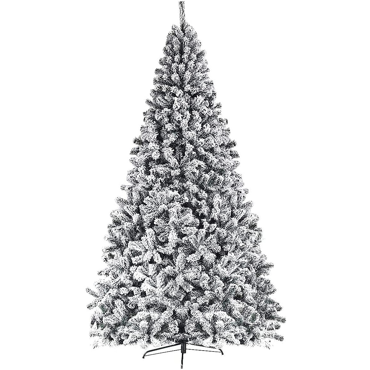 SPSUPE Artificial Christmas Tree, Premium PVC Xmas Full, Flocked Snow Pine Tree with Solid Metal Stand, Ideal for Indoor and Outdoor (9FT), White