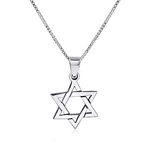 AJDesign Star of David Necklace Pendant 925 Sterling Silver Jewish Jewelry for Men Women Religious (18 Inches Chain)