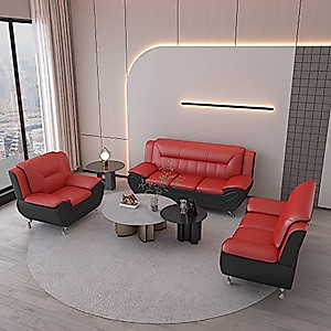 Container Furniture Direct Modern Style Faux Leather Sofa with Extra Comfortable Pillow Top Armrests Ideal for Living Room, Bedroom or Home Office Couch, 79.2’’ Wide, red/Black