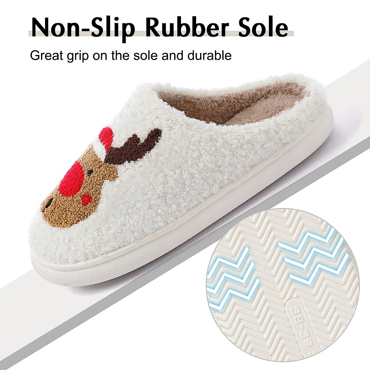 Adisputent Reindeer Slippers for Women Men Elk Slide Slippers Fun Xmas Slippers Cute Christmas Soft Plush Slippers Warm Winter Non-Slip House Shoes A Red 6.5-7.5 Women/5-6 Men