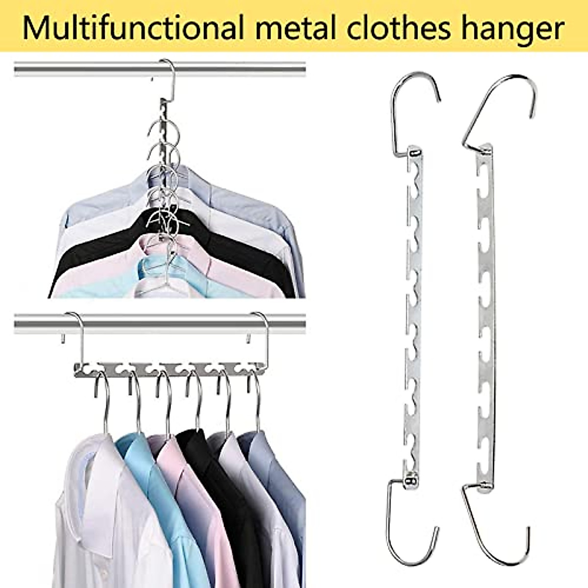 2Pcs Magic Stacking Wardrobe Hanger Clothes Multi Use Folding Metal Drying Rack Hanging Chain to Save and Organize Closet Space Organizer Bedroom Drying Hanger