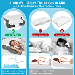Elviros Cervical Memory Foam Neck Pillow for Pain Relief, Adjustable Orthopedic Support Pillows for Sleeping, Ergonomic Bed Pillow for Side, Back, Stomach Sleepers, Queen Size, Grey