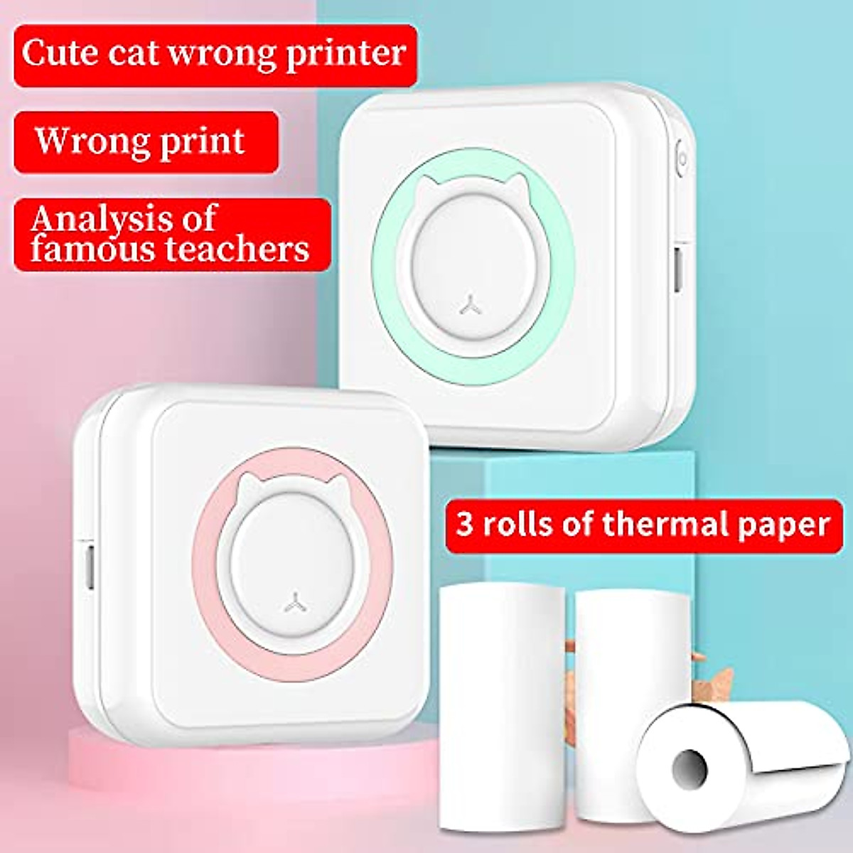 TZH C15 Inkless Mini Pocket Printer, iPhone Mobile Phone Mini Photo Portable Bluetooth Printer, Support iOSAndroid Smart Phone, with 3 Rolls of White Thermal Paper (Pink)